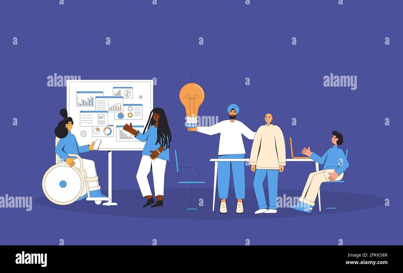 Brainstorming business meeting. Diverse group of professionals working together on a project ...