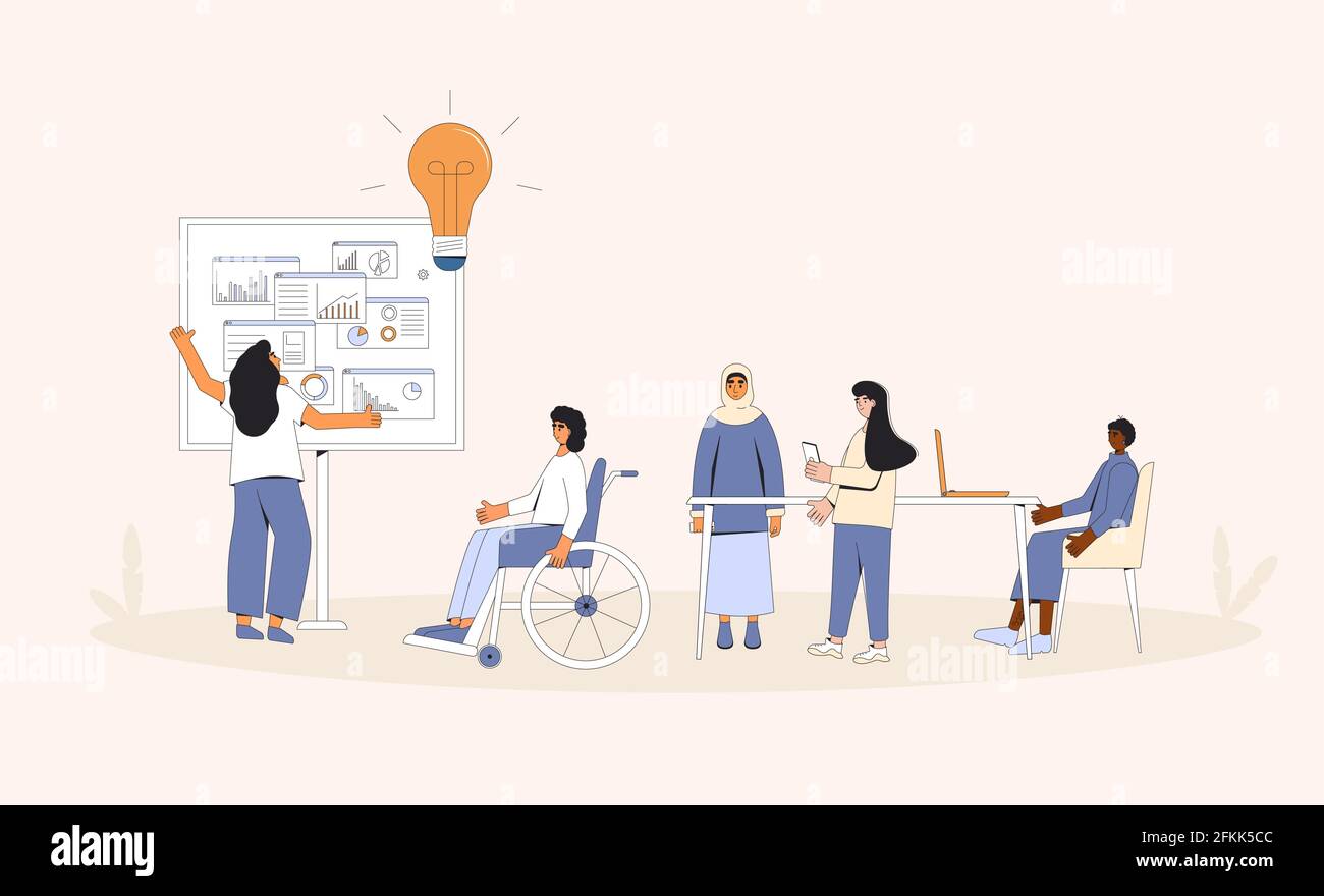 Brainstorming business meeting. Diverse group of professionals working together on a project ...