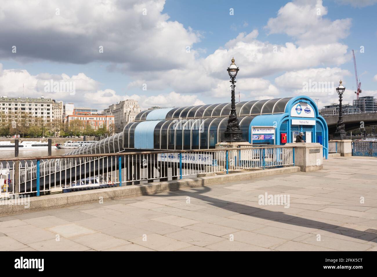 A closed Festival Pier on the River Thames, Southbank, Waterloo, London ...