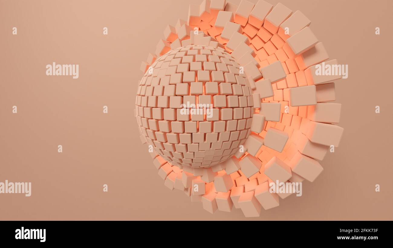 3D Illustration. A small sphere is being transformed into a bigger one ...