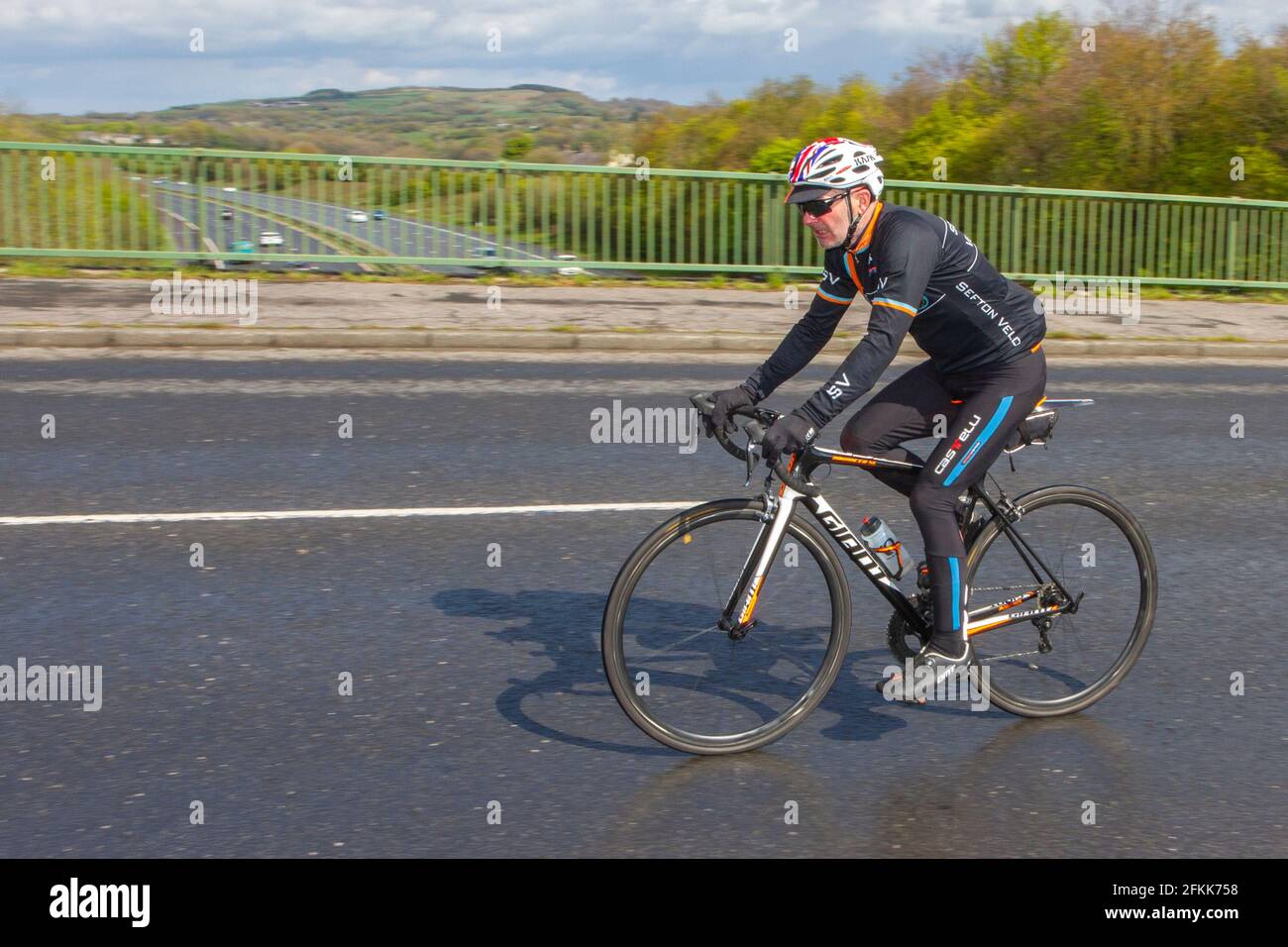 Sefton Velo Male cyclist club member riding Giant carbon sports road ...
