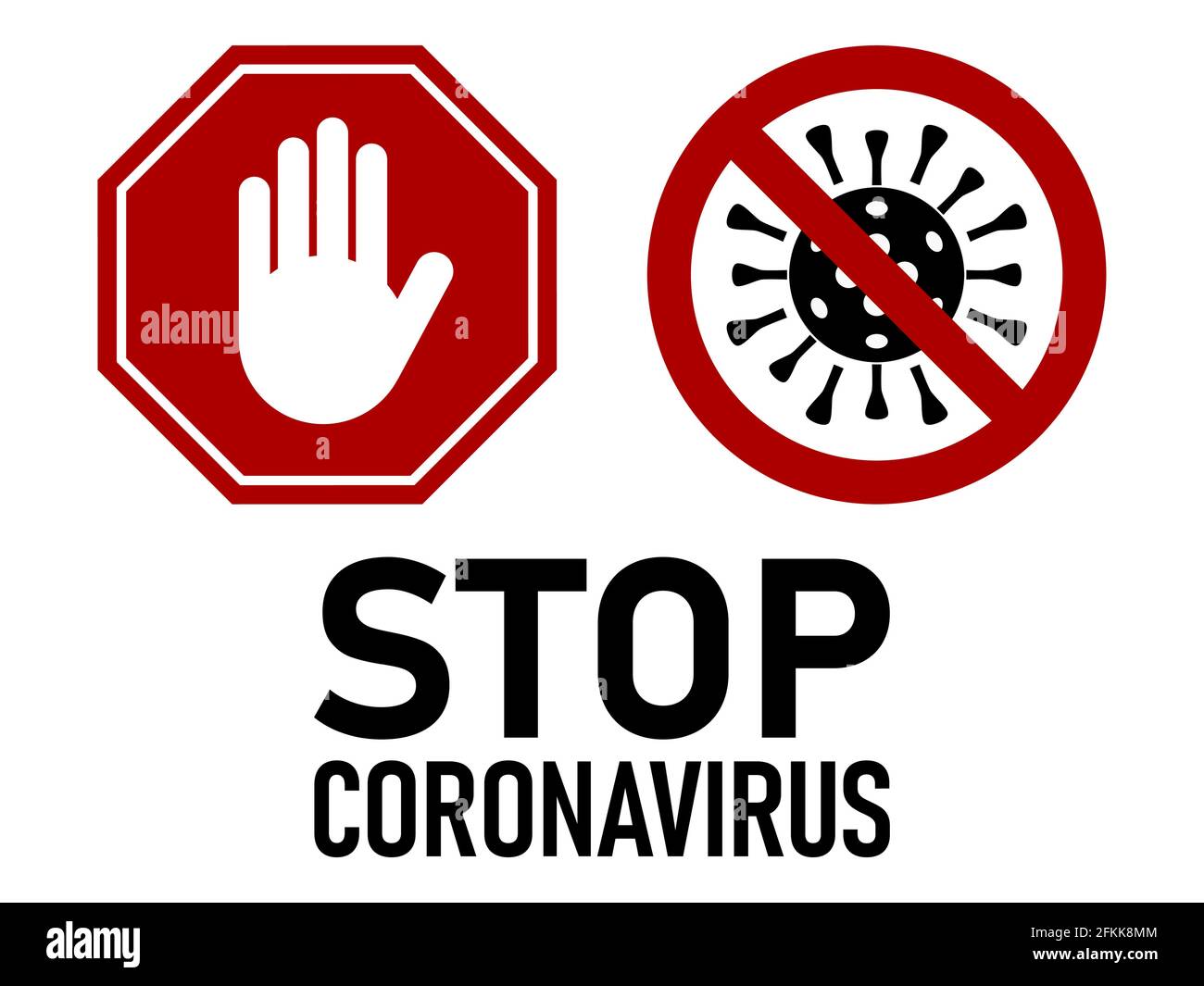 Stop Coronavirus Covid-19 Warning Sign with Octagonal Stop Hand Icon ...