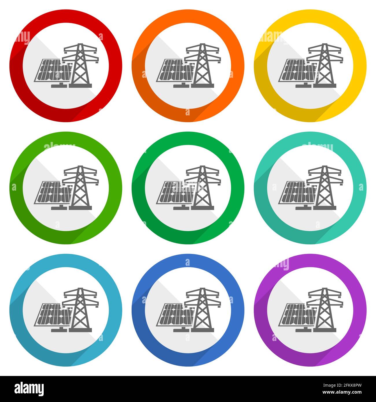 Solar panel, clean energy, power vector icons, set of colorful flat ...