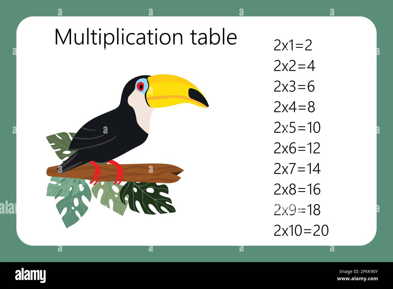 Multiplication Square. School vector illustration with toucan bird ...