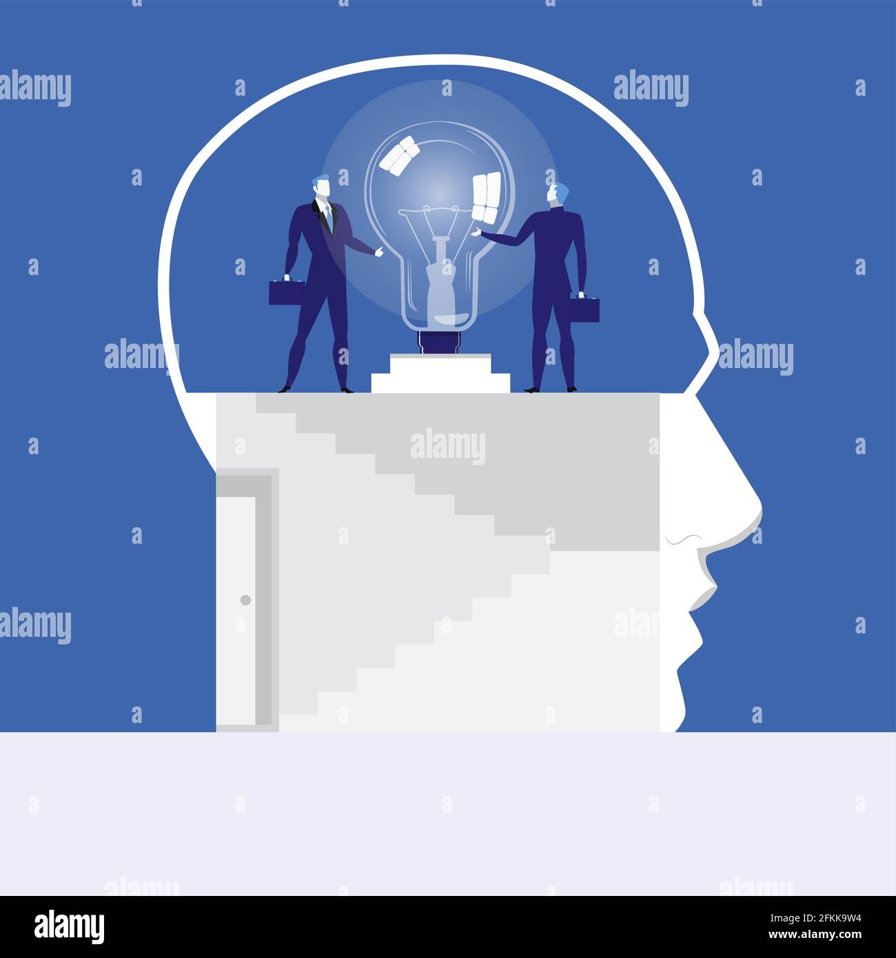 Vector illustration of businessmen holding on to idea bulb Stock Vector ...