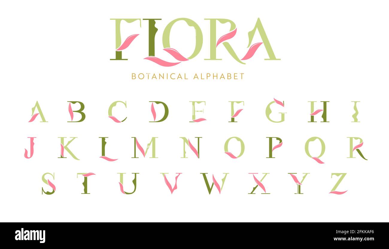 Vector Floral Alphabet with decorative leafs elements. Modern elegance ...