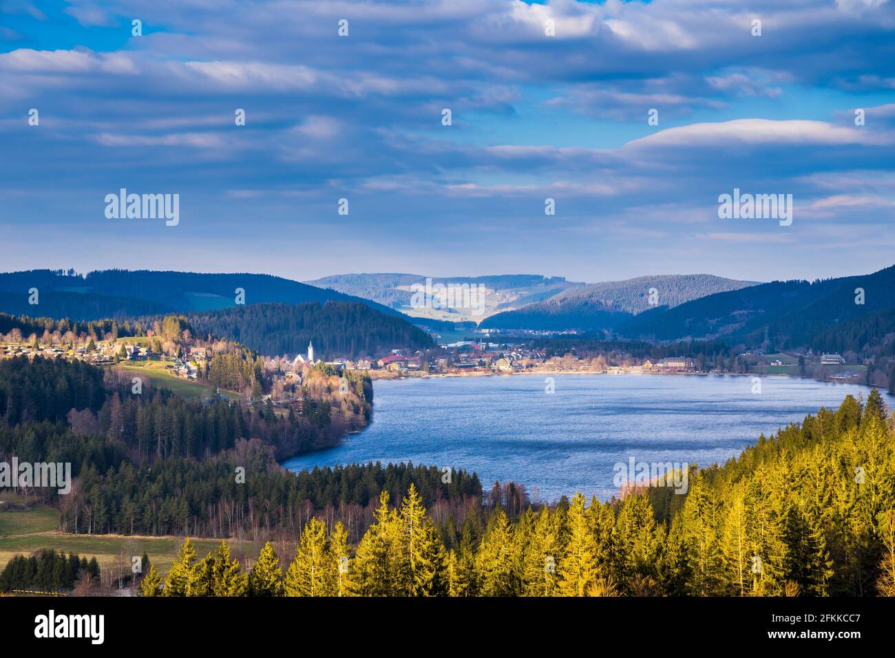 Germany, Schwarzwald aerial panorama view above famous city titisee ...