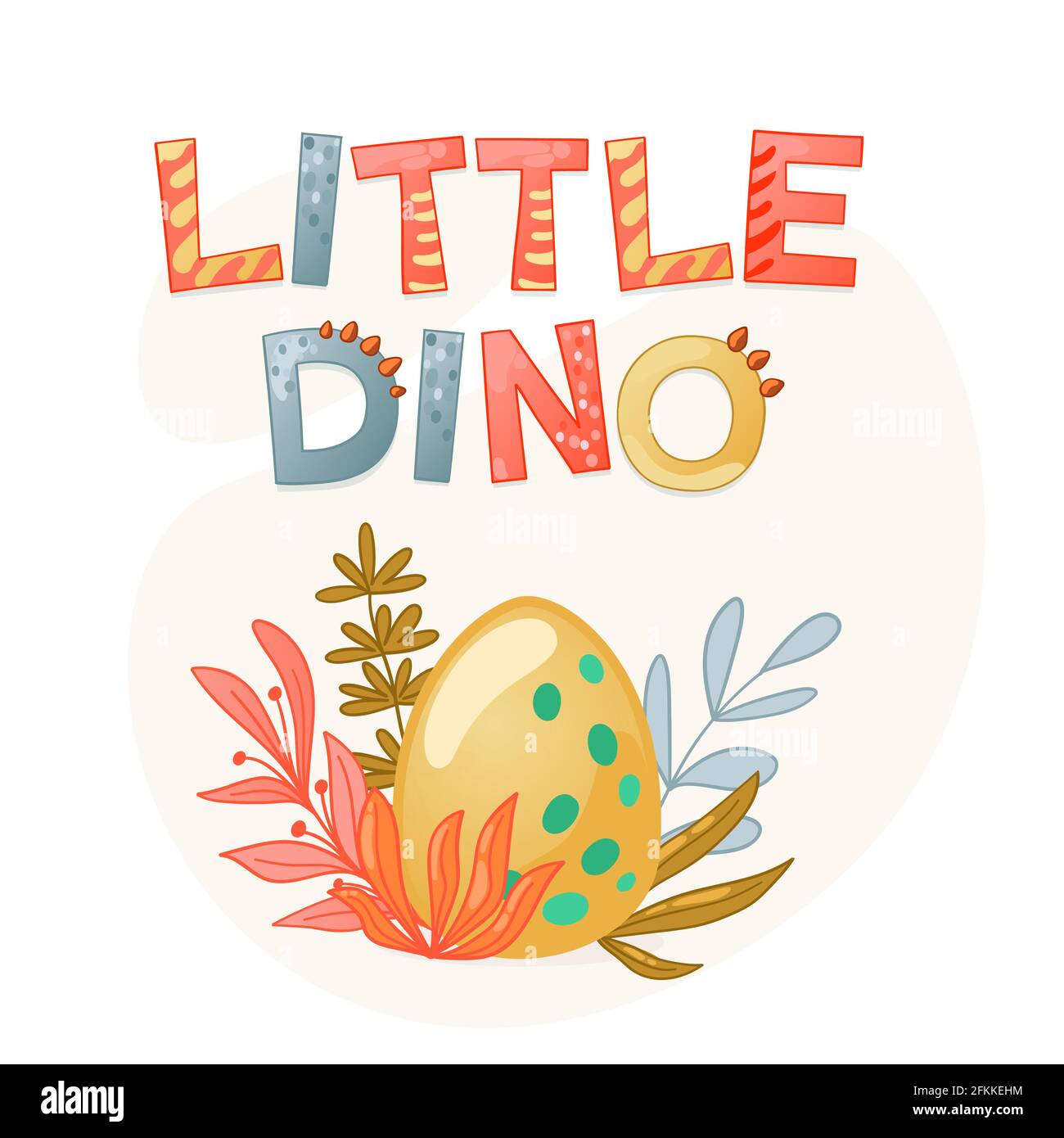 Cute cartoon dinosaur dotted egg. Vector illustration with dino for ...