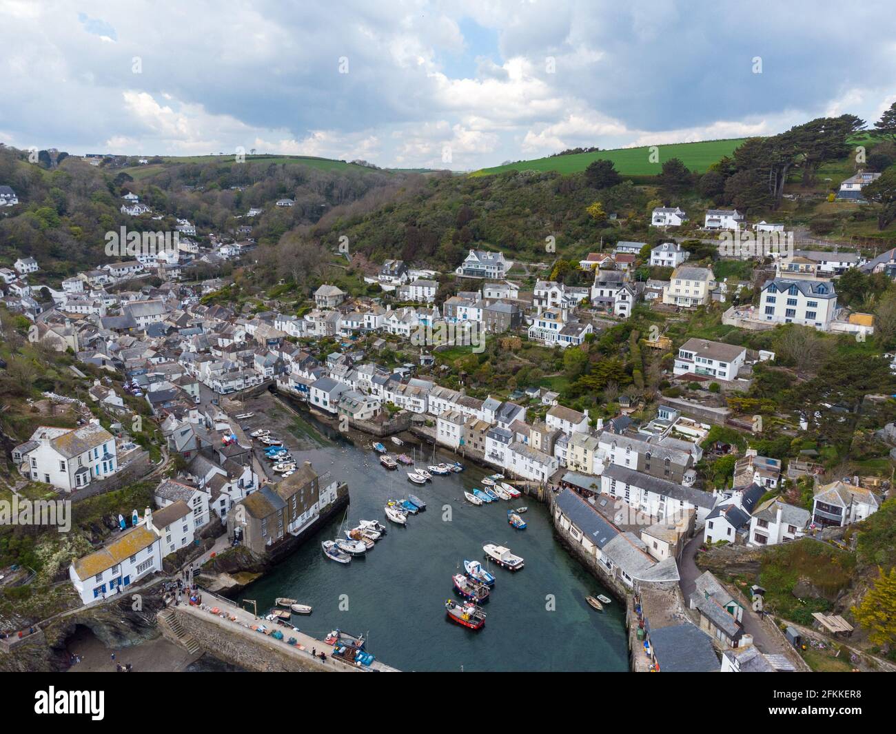 Polperro harbour Cornwall England uk aerial drone and holiday location ...
