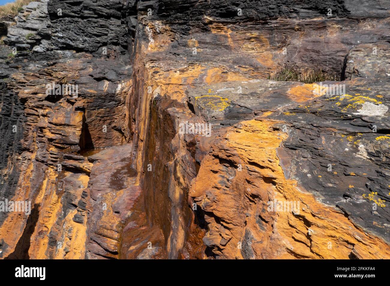 Iron leaching out of rock, Boscastle, Cornwall, uk Stock Photo - Alamy