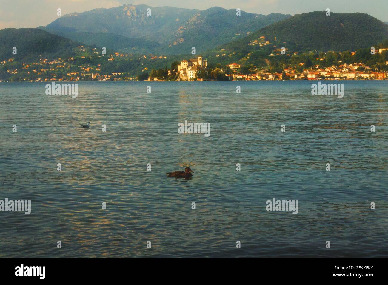 Lago d'Orta, one of lakes of Italy . View of small island in Orta San ...