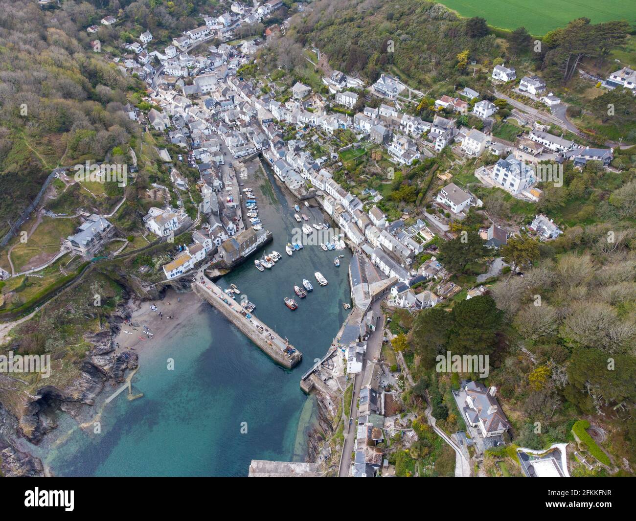 Polperro harbour Cornwall England uk aerial drone and holiday location ...