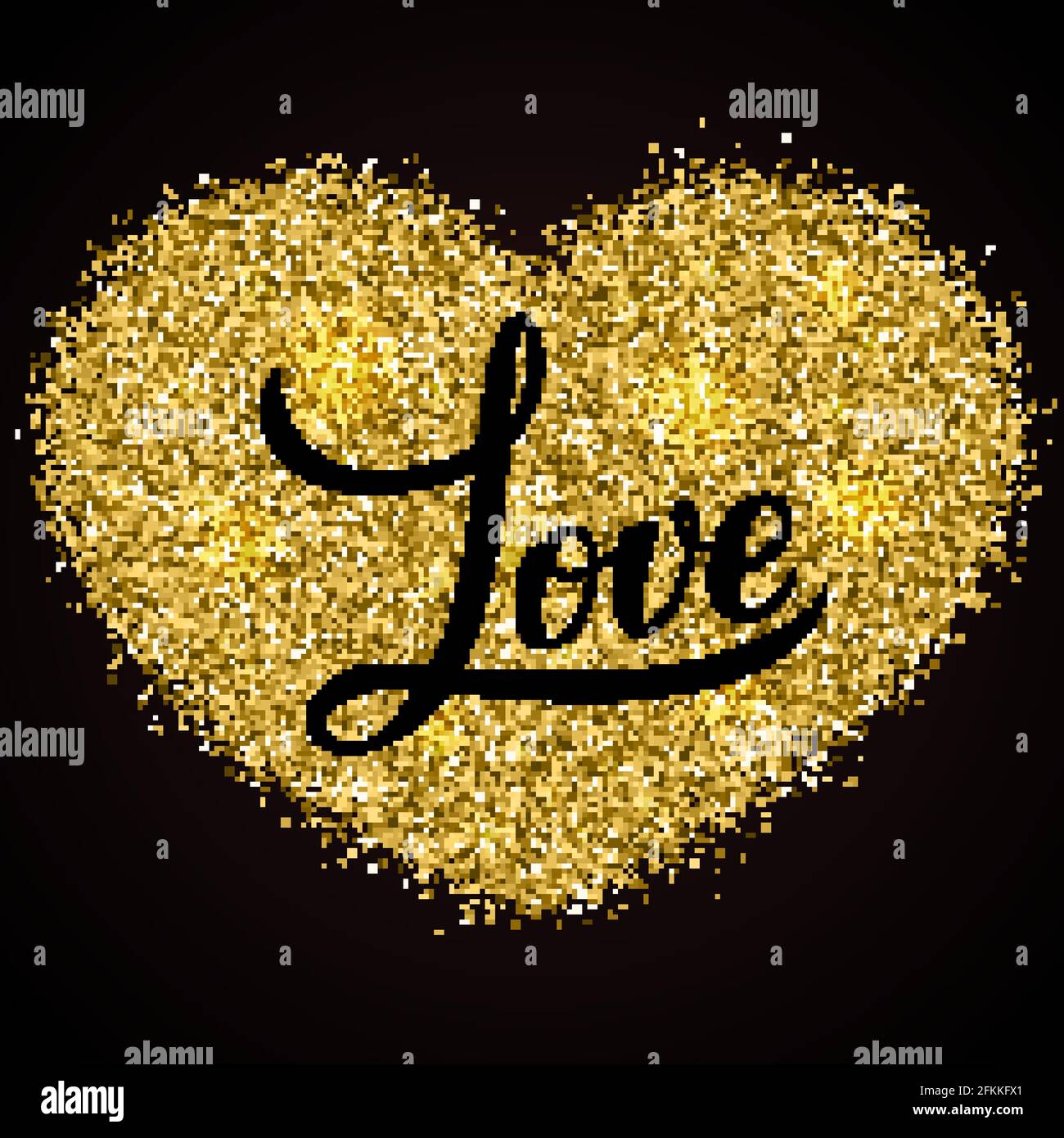 Love calligraphy hand lettering and gold glitter heart on black ...