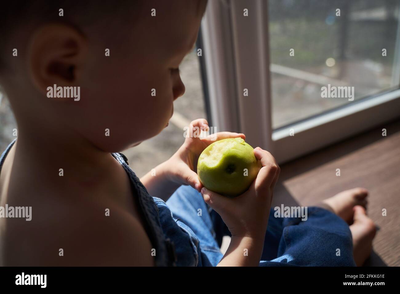 Child missing his mother concept. Little cute blond three year old boy ...