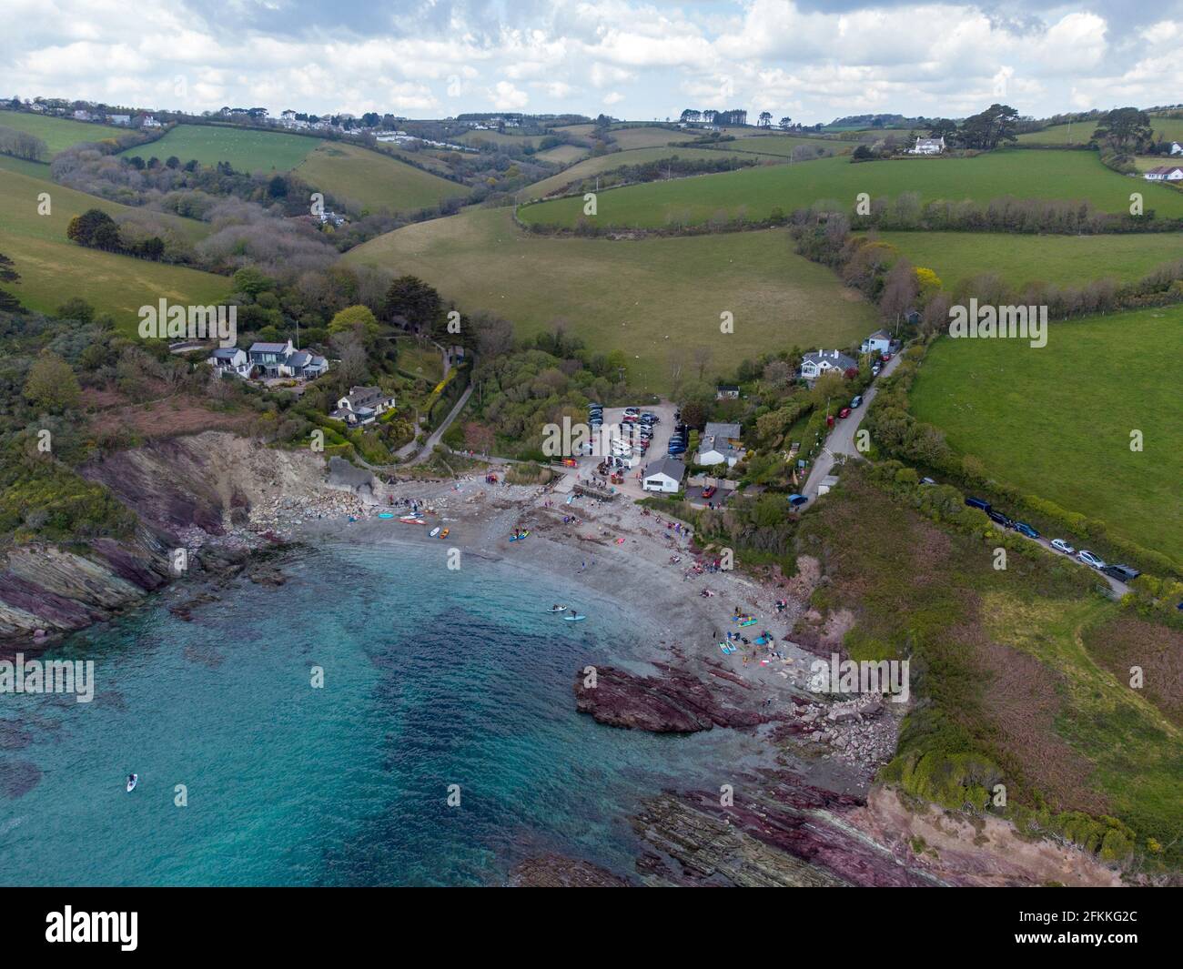 Talland bay aerial drone cornwall England uk Stock Photo - Alamy