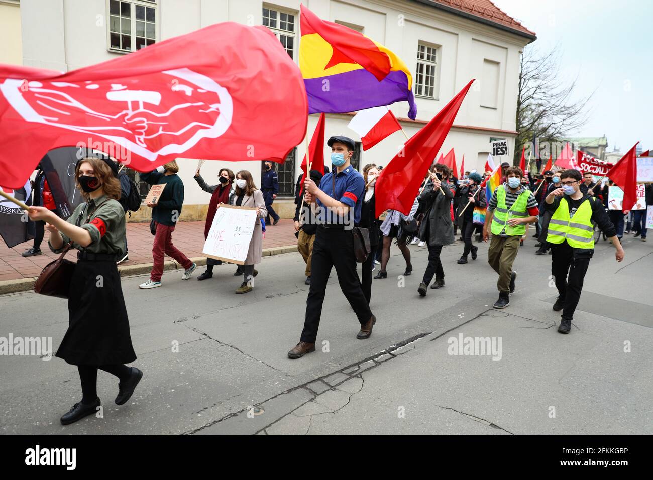 Members of Polish Socialist Party are seen marching with a Spanish ...