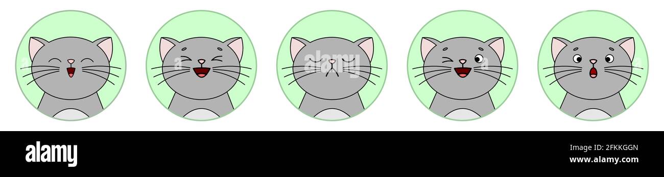 Set of cute funny emoticons - cats. Emoji cat set. Set for social ...