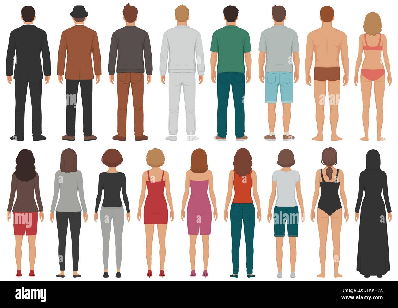 vector illustration of back view people group, man, woman standing ...