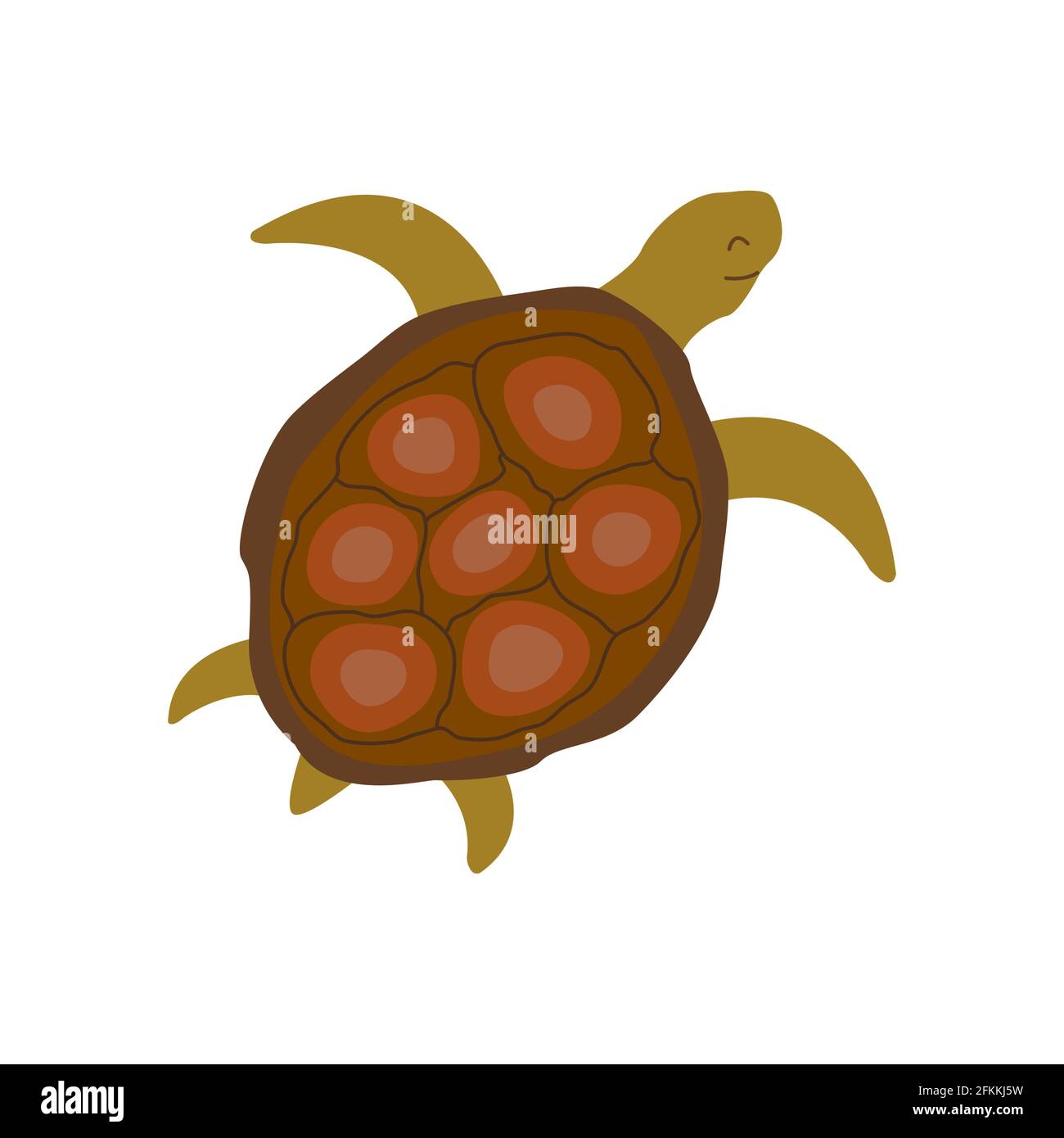 Cute turtle swims slowly. Colorful vector isolated hand drawn ...