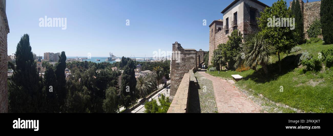 old Moorish wall of the Alcazaba of Malaga, Andalusia Stock Photo - Alamy