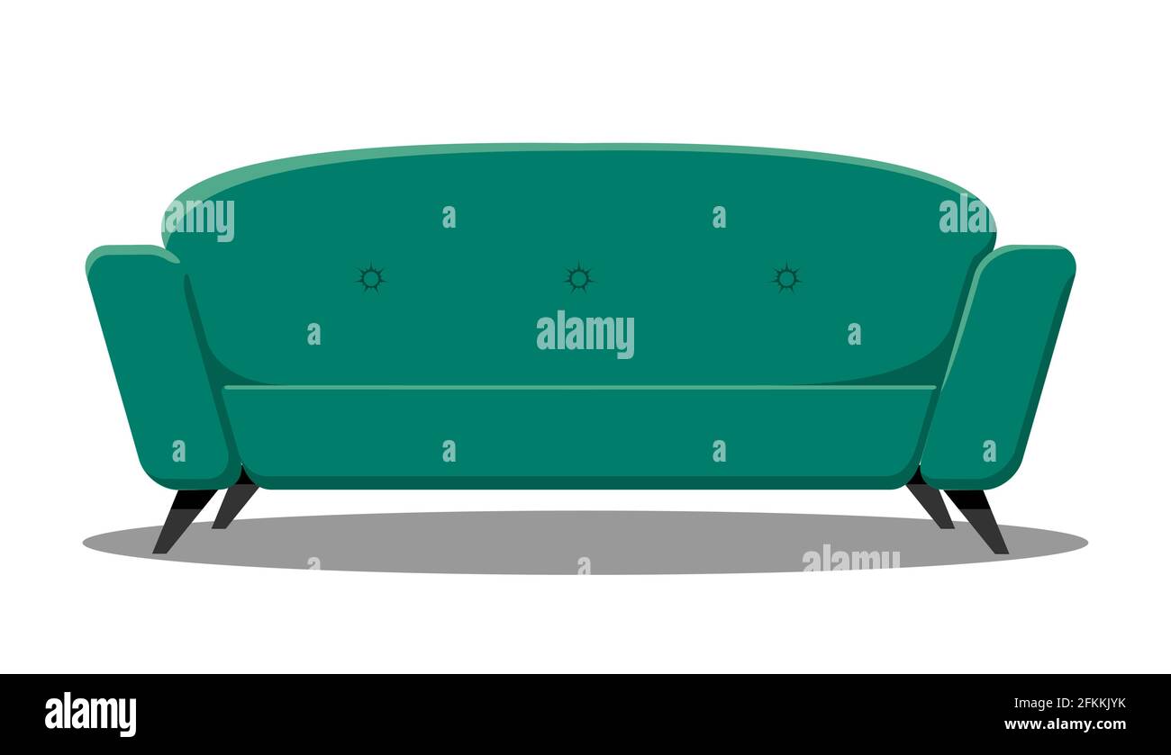 Vector comfortable sofa on white background. Isolated green or blue ...