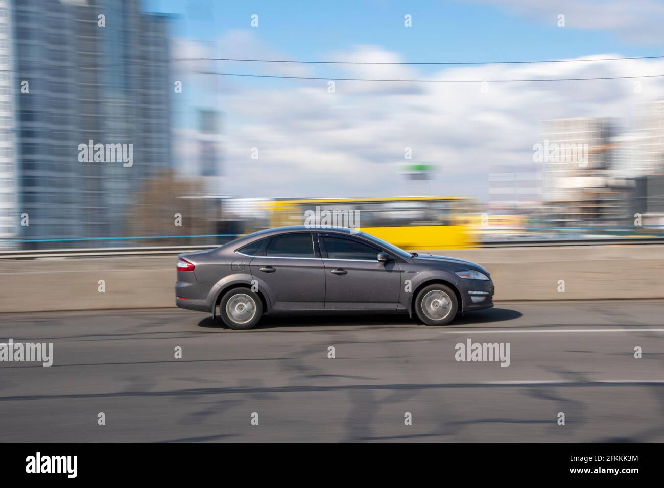 Ukraine, Kyiv - 26 April 2021: Gray Ford Mondeo car moving on the ...