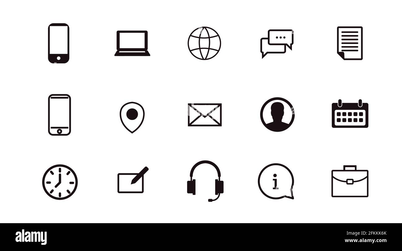 Contact Icon Set. Black and White Illustration of Different Contect ...