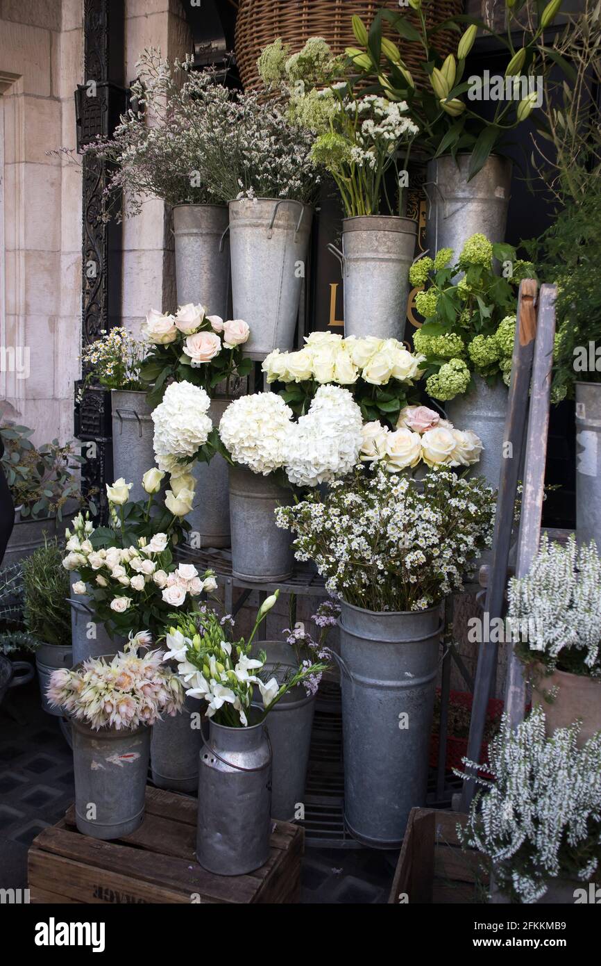 Variety of white flowers at the flower shop at the famous Liberty store ...