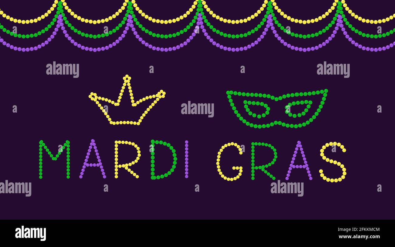 Mardi Gras lettering and mask made of colorful beads. Traditional ...
