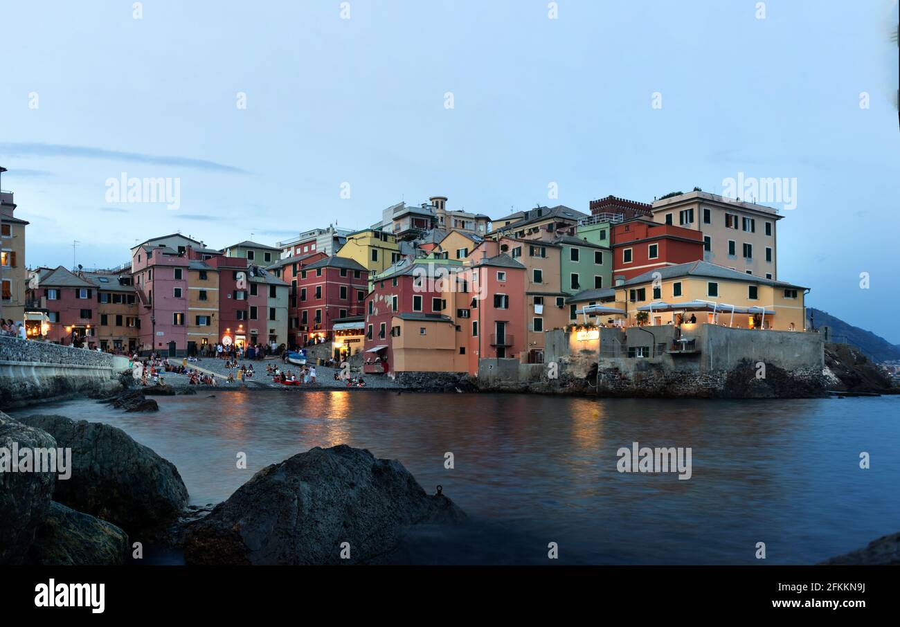 Beautiful night cityscape in Genova,Italy, with the ancient borgo ...