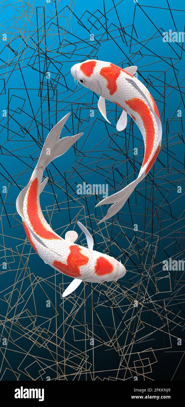 Abstract koi fish on blue water background. Ocean fish, nature ...