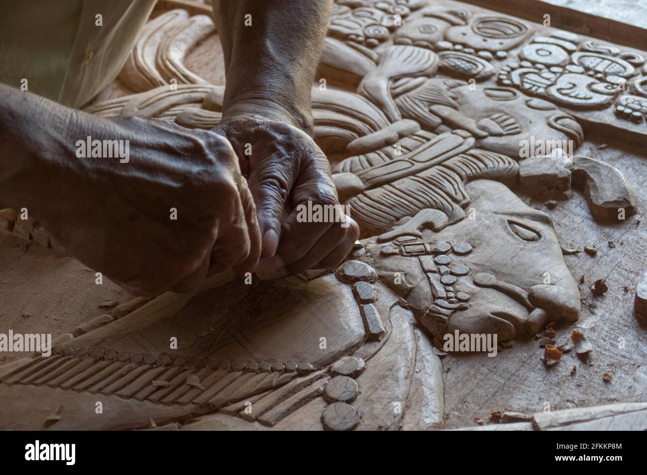 Wood carving Mayan crafts master carver Luis Rivera Jaramillo Stock ...