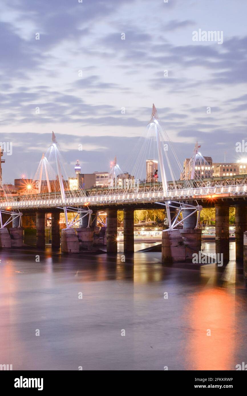 Illuminated River Thames Golden Jubilee Bridges Hungerford Bridge by ...