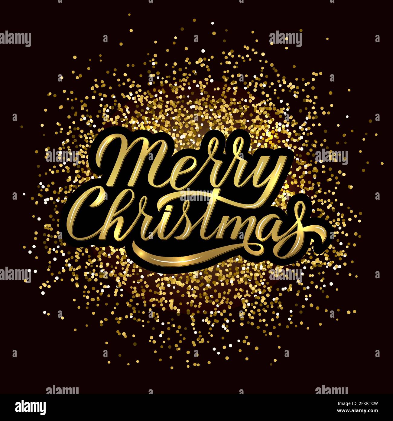 Merry Christmas calligraphy lettering gold textured background. 3d hand ...