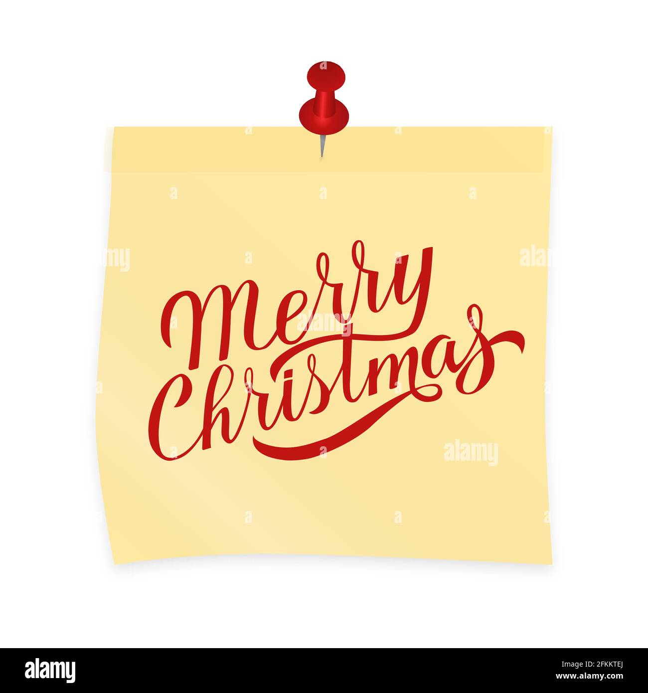Merry Christmas hand written on yellow sticky note attached with red ...