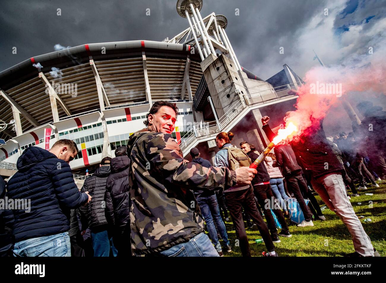 AMSTERDAM, NETHERLANDS - MAY 2: Fans of Ajax are seen celebrating the ...