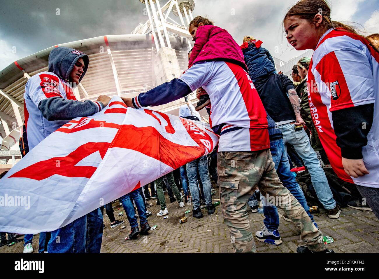 AMSTERDAM, NETHERLANDS - MAY 2: Fans of Ajax are seen celebrating the ...