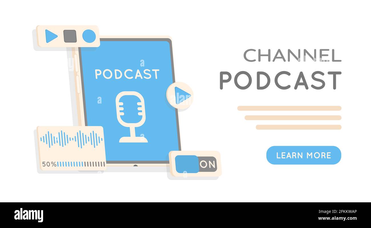 Webinar, online training, radio show or audio blog podcast concept ...