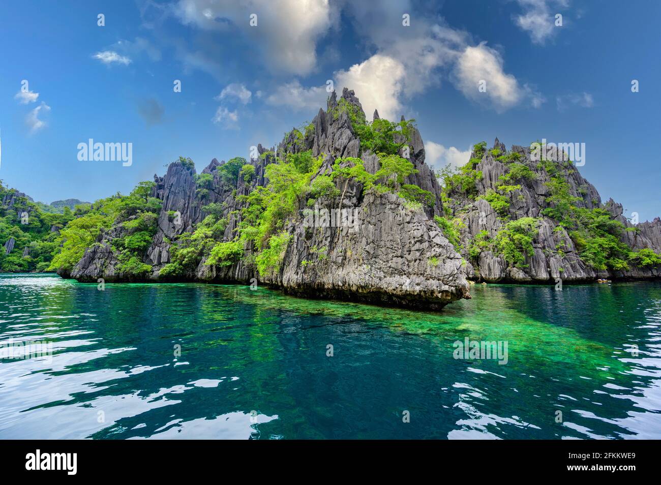 Twin Lagoon on paradise island with sharp limestone rocks, tropical ...