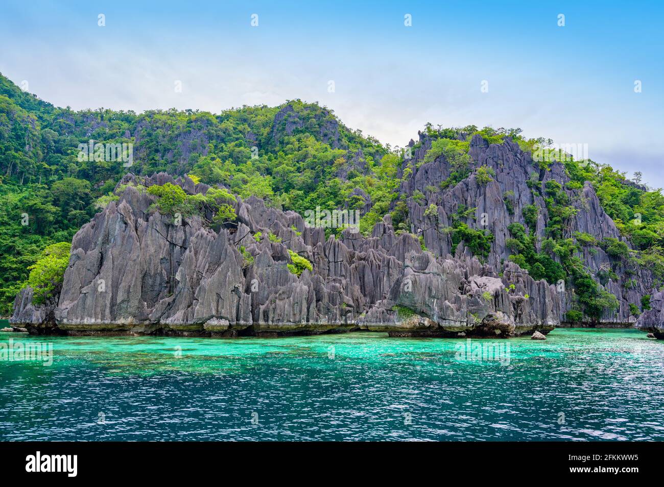 Twin Lagoon on paradise island with sharp limestone rocks, tropical ...