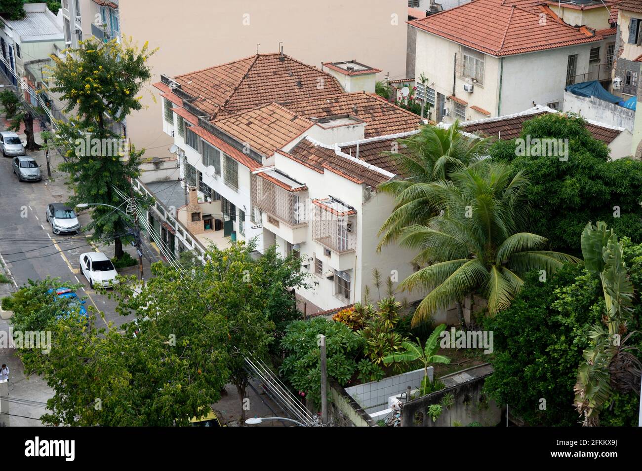 view of rooftops in densely populated middle-class residential urban ...