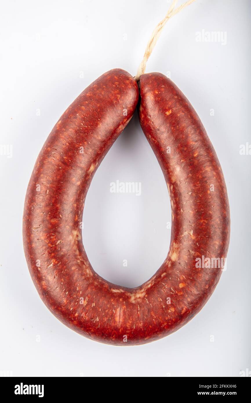Turkish sausage kangal sausage. Homemade kangal soudjouk, isolated on a ...