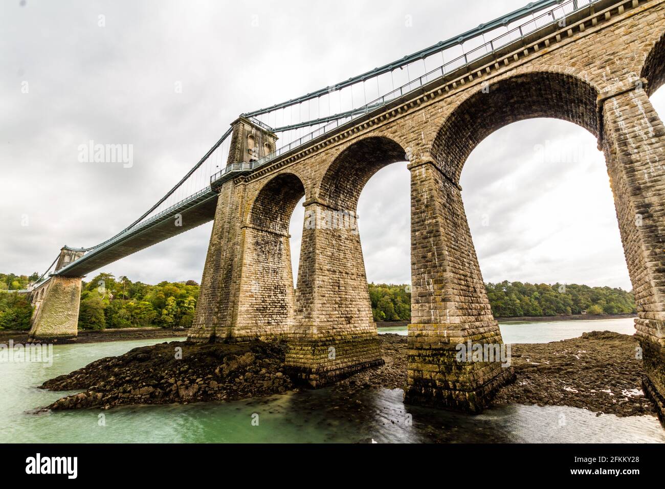 Menai Suspension Bridge designed by Thomas Telford, crosses the Menai ...
