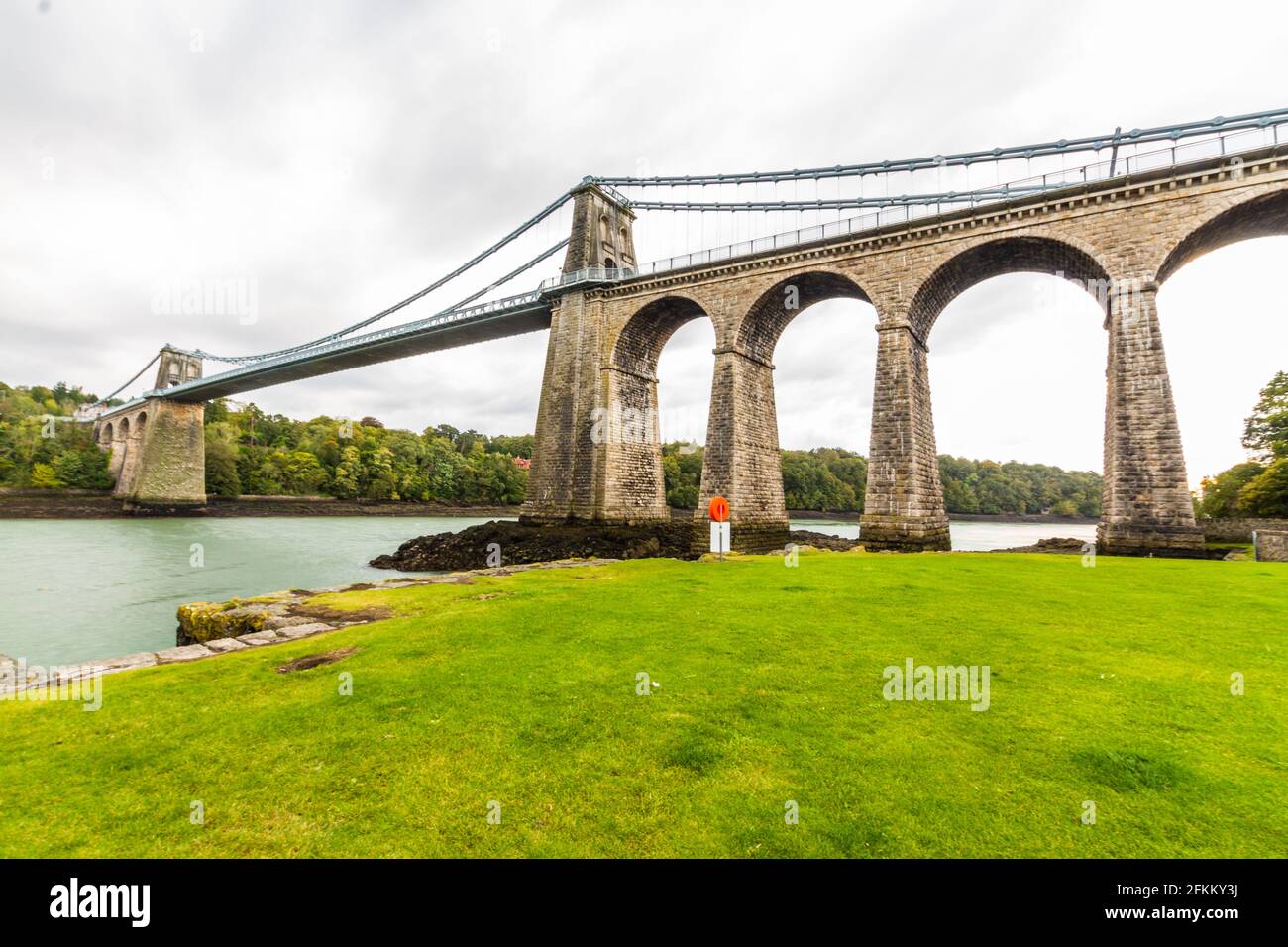 Menai Suspension Bridge designed by Thomas Telford, crosses the Menai ...