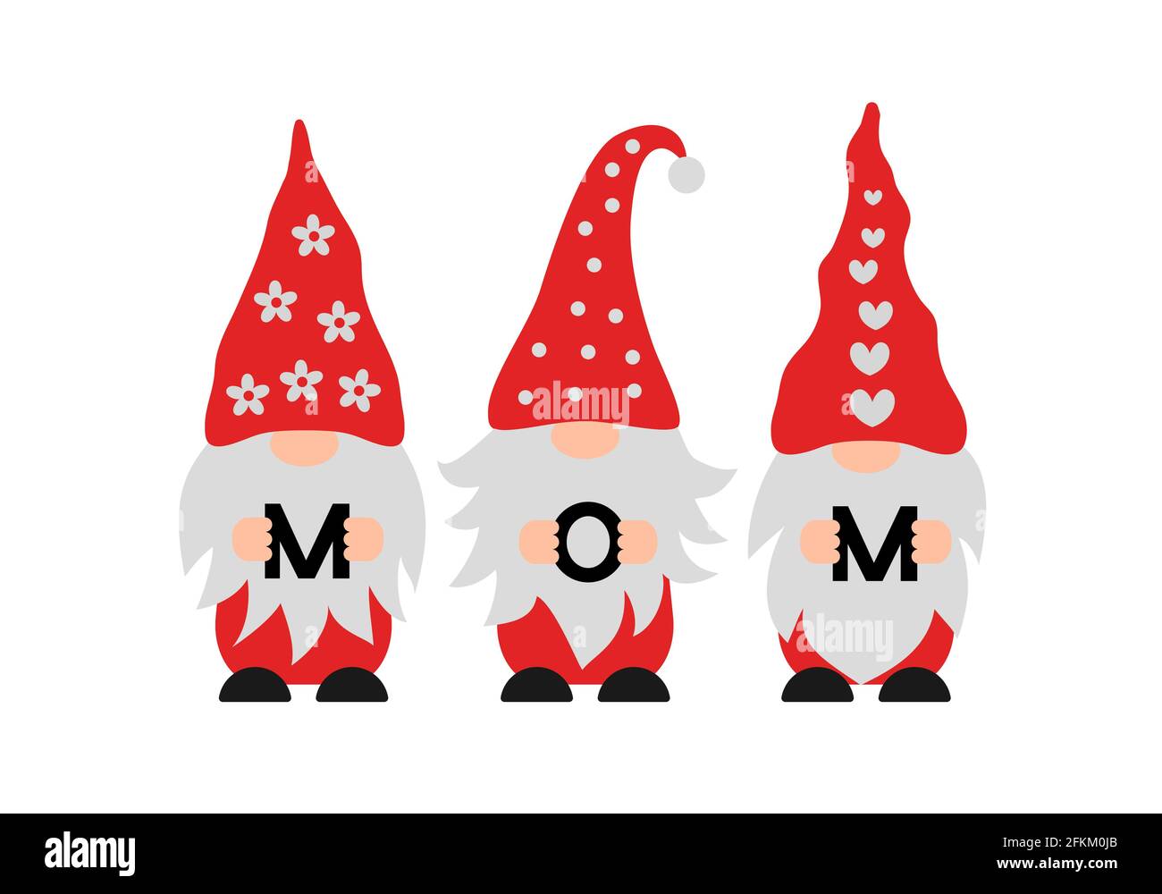 Mothers Day gnomes. Cute Nordic gnomes holding letters Mom. Vector ...