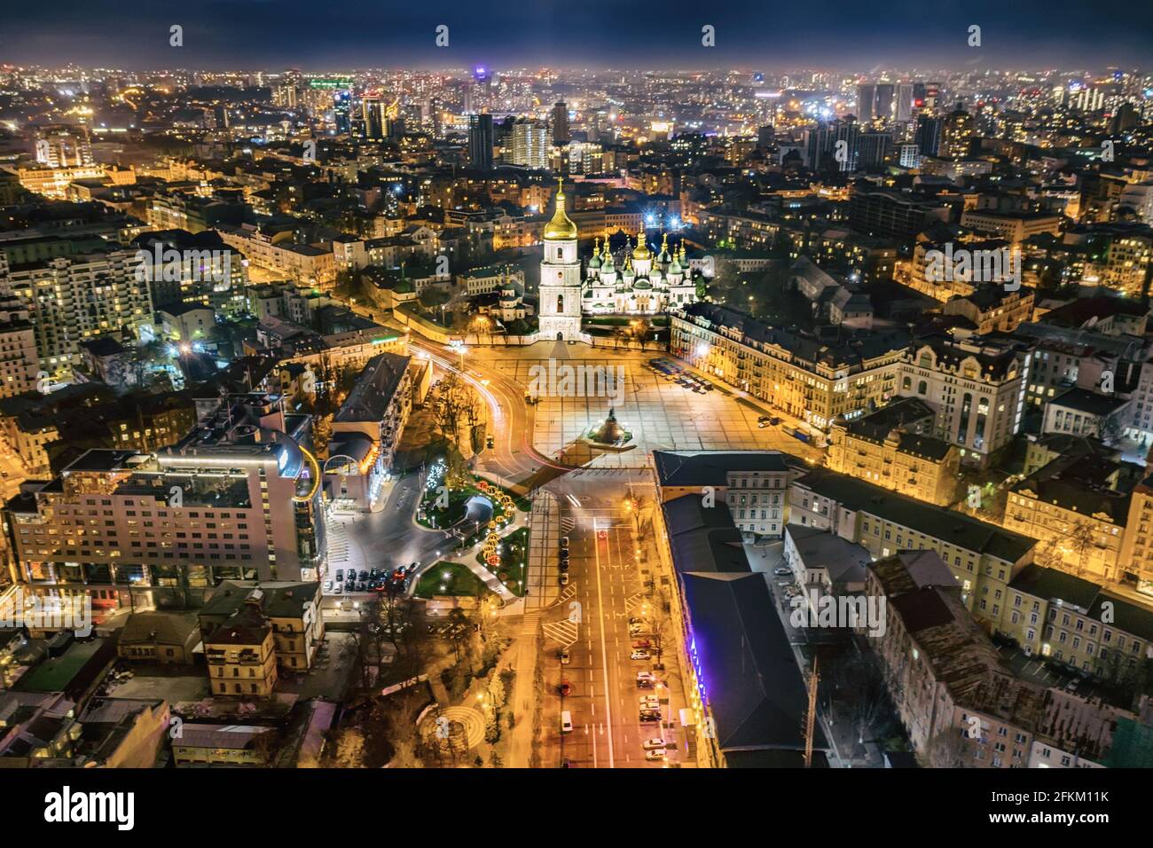 Aerial night view night Kyiv Stock Photo - Alamy