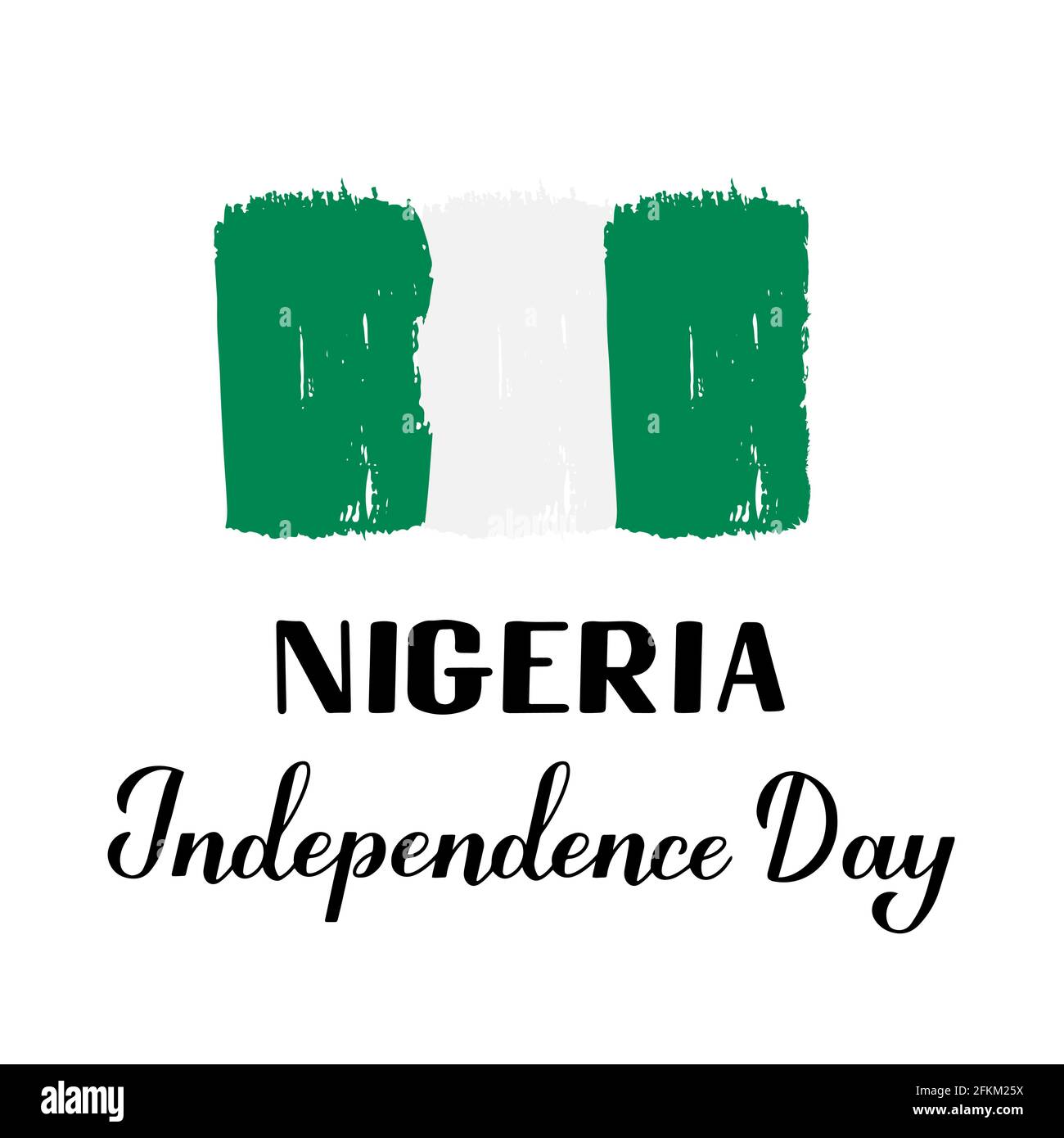 Nigeria Independence Day calligraphy hand lettering with flag isolated ...