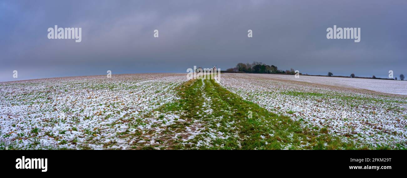 Chalton, UK - January 24, 2021: The windmill on Chalton Down in the ...