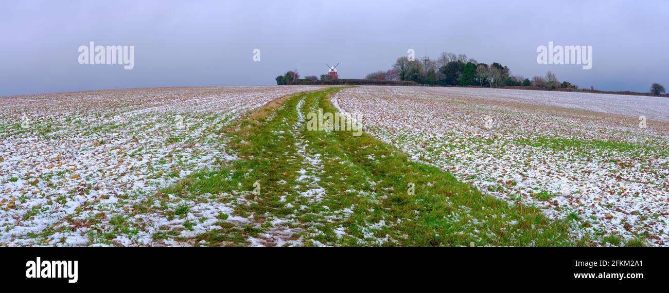 Chalton, UK - January 24, 2021: The windmill on Chalton Down in the ...