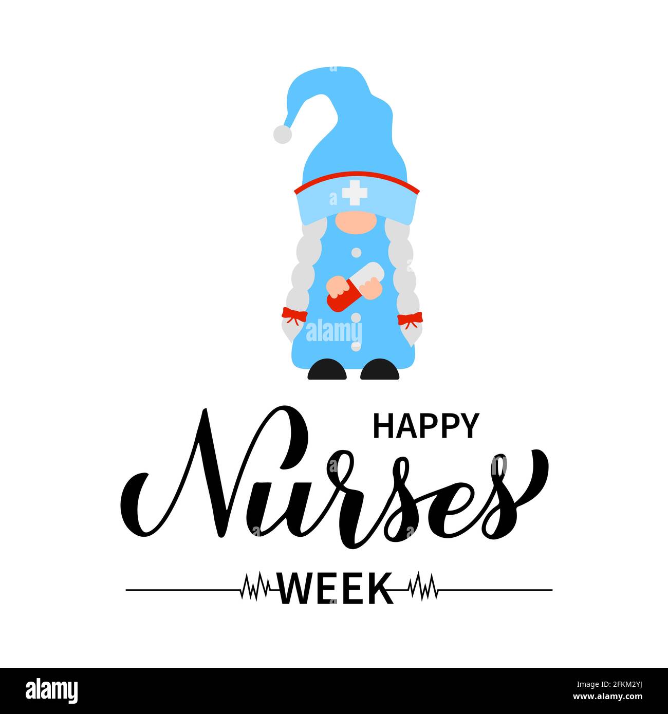 Happy Nurses week calligraphy hand lettering with cute cartoon gnome ...